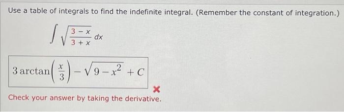 Solved Use a table of integrals to find the indefinite | Chegg.com