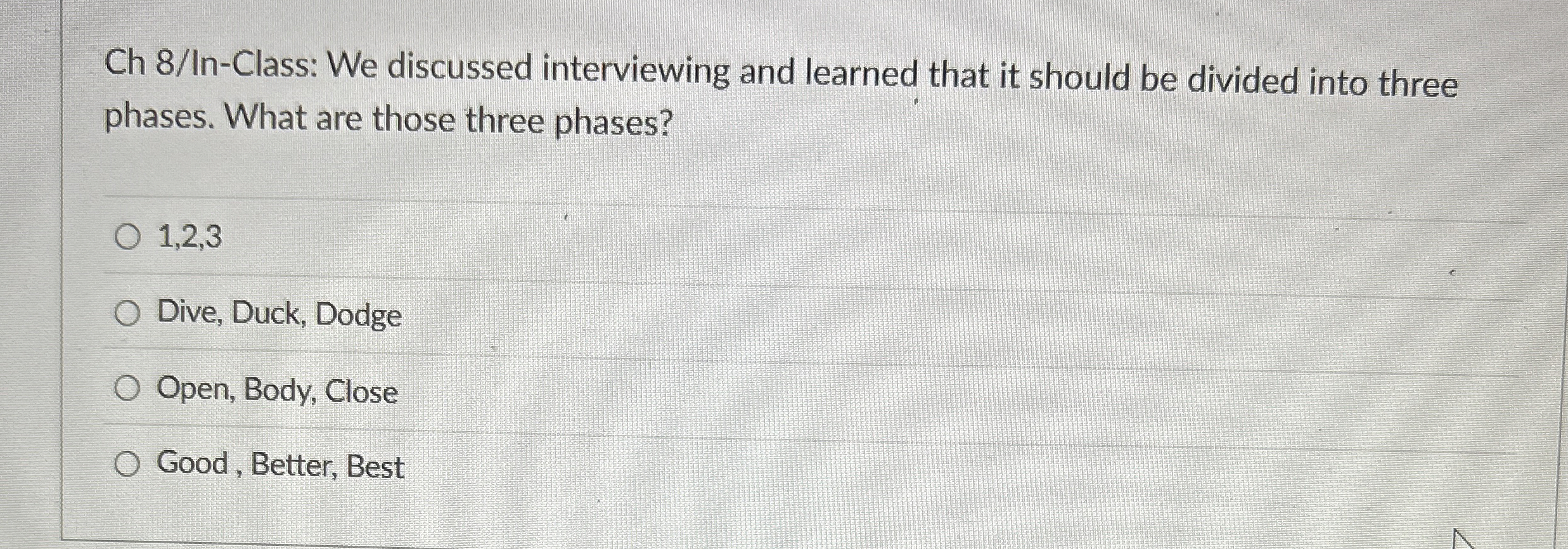 Solved Ch 8/In-Class: We discussed interviewing and learned | Chegg.com