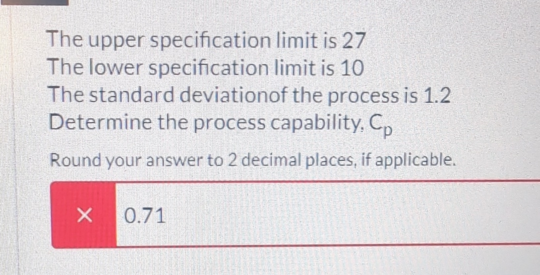 Solved The upper specification limit is 27The lower | Chegg.com