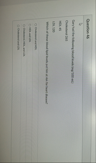 Solved Question 46Gary had the following blood levels | Chegg.com