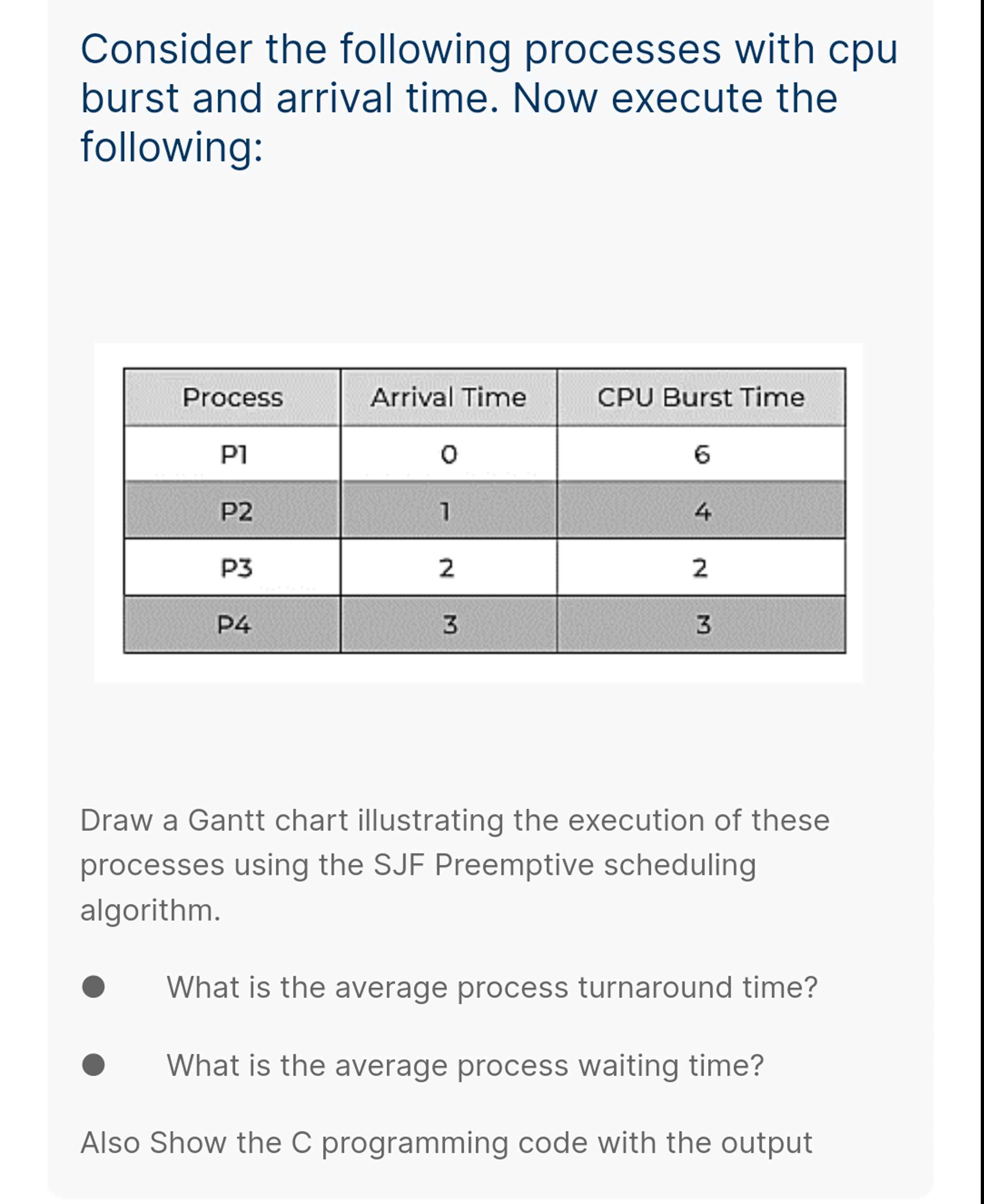 Solved Consider the following processes with cpuburst and | Chegg.com