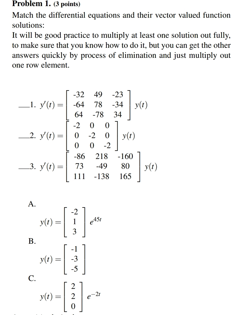 Solved Problem 1. (3 ﻿points)Match the differential | Chegg.com