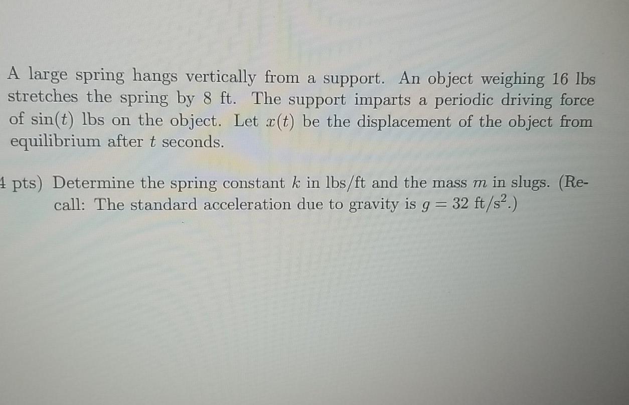 Solved A large spring hangs vertically from a support. An | Chegg.com