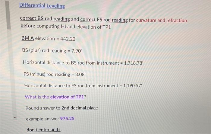 Solved correct BS rod reading and correct FS rod reading for | Chegg.com