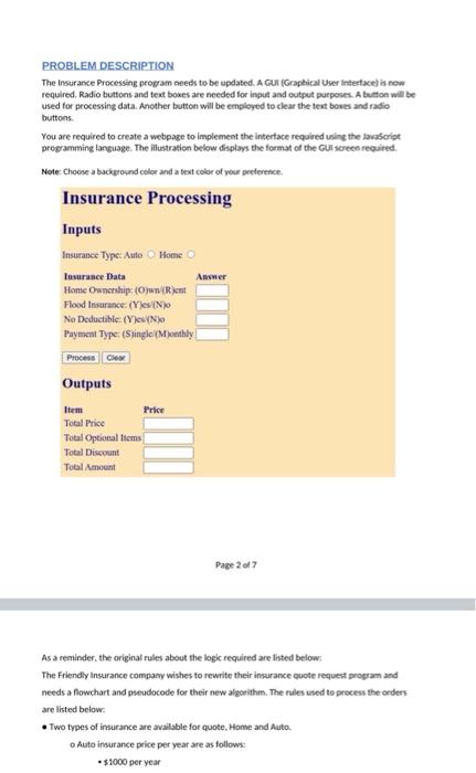 Solved PROBLEM DESCRIPTION The Insurance Processing program | Chegg.com