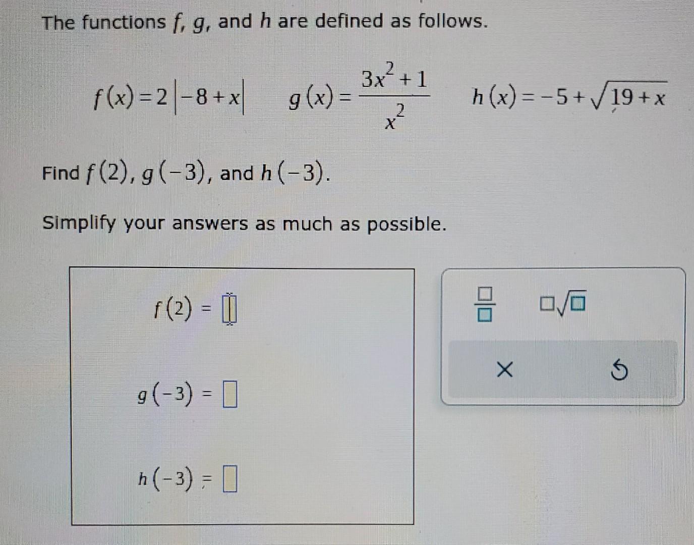 Solved The functions f,g, and h are defined as follows. | Chegg.com