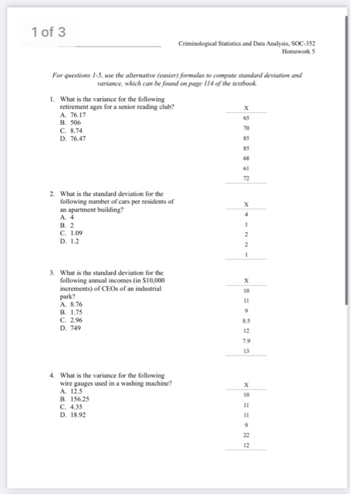 Solved 1 of 3 Criminological Statistics and Data Analysis, | Chegg.com