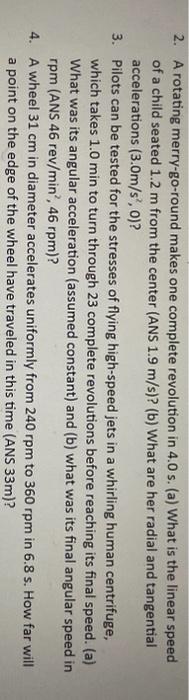 Solved 2. A rotating merry-go-round makes one complete | Chegg.com