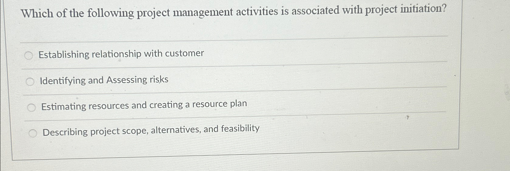 Solved Which of the following project management activities | Chegg.com