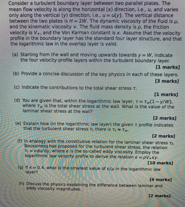 Solved Consider a turbulent boundary layer between two | Chegg.com