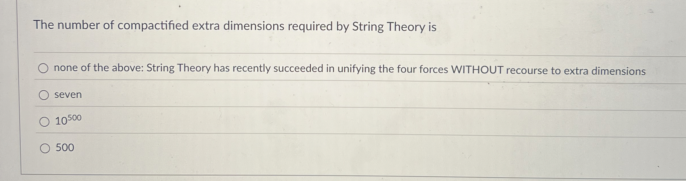 Solved The number of compactified extra dimensions required | Chegg.com
