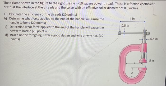 Solved The c-clamp shown in the figure to the right uses % | Chegg.com
