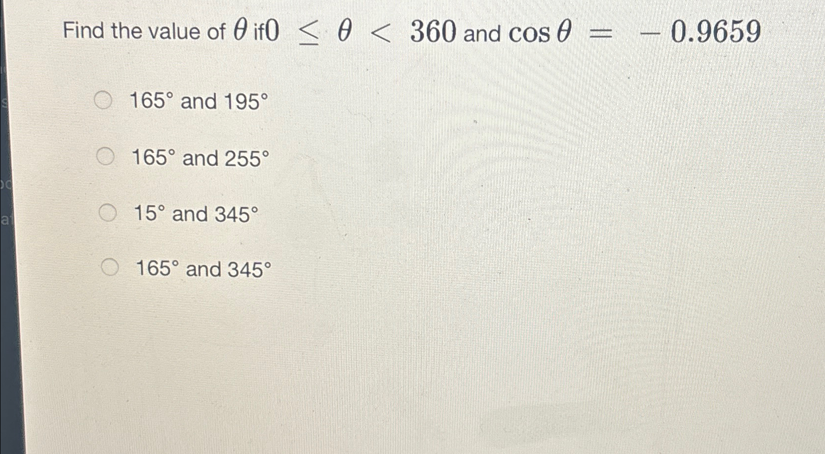 Solved Find the value of θ ﻿if 0≤θ