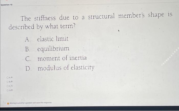 Solved The stiffness due to a structural member's shape is | Chegg.com