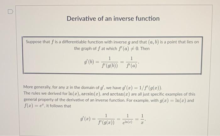 Solved Goal: Derive the derivative of the inverse cosine | Chegg.com