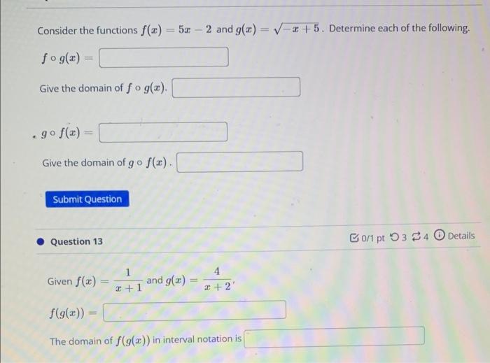 Solved Consider the functions f(x)=5x−2 and g(x)=−x+5. | Chegg.com