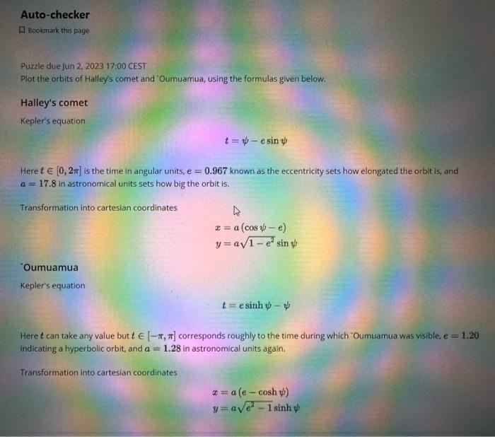 Solved Puzzle due Jun 2, 2023 17:00 CEST Plot the orbits of | Chegg.com
