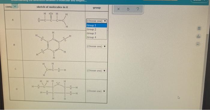 Solved Sort the molecular compounds in the table into groups | Chegg.com