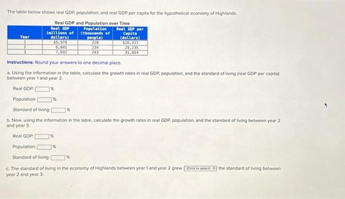 Solved The table below shows real GDP, population, and real | Chegg.com