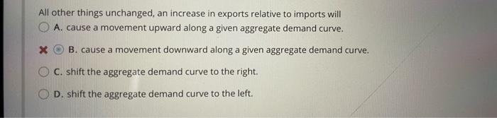 Solved All other things unchanged, an increase in exports | Chegg.com