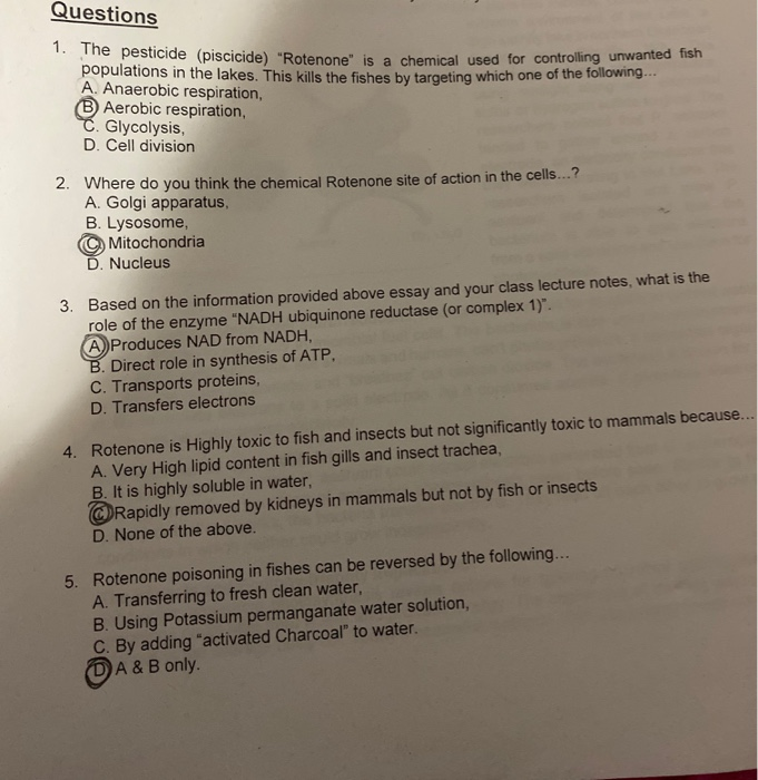 Solved Questions 1. The pesticide (piscicide) "Rotenone is a | Chegg.com