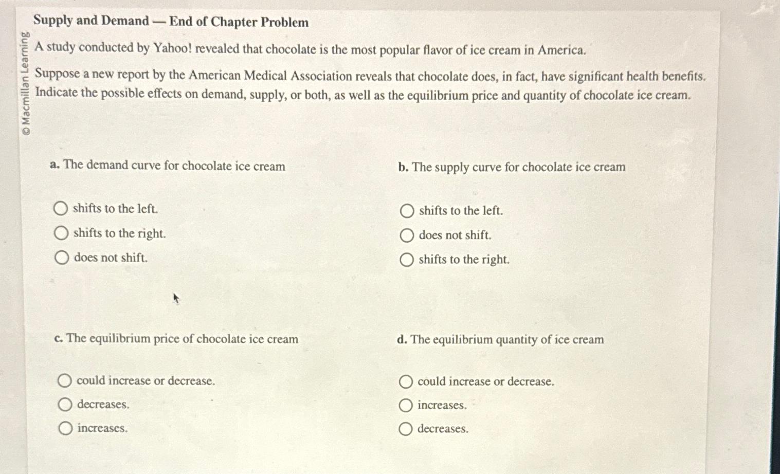 Solved Supply and Demand - ﻿End of Chapter Problem를A study | Chegg.com