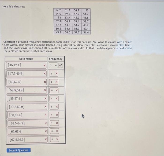 Solved Here is a data set: Construct a grouped frequency | Chegg.com
