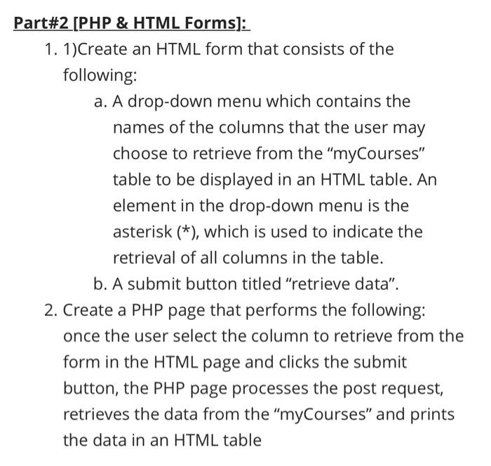 Solved 2. Create a PHP page that performs the following: | Chegg.com