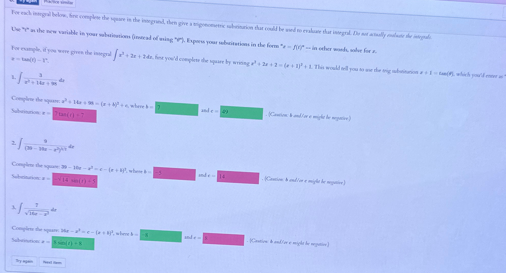 Solved Practice similarFor each integral below, first | Chegg.com