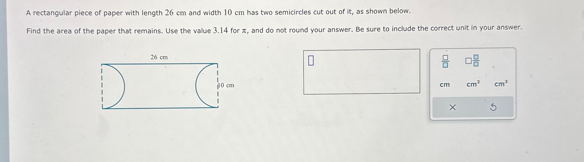 Solved A rectangular piece of paper with length 26cm ﻿and | Chegg.com