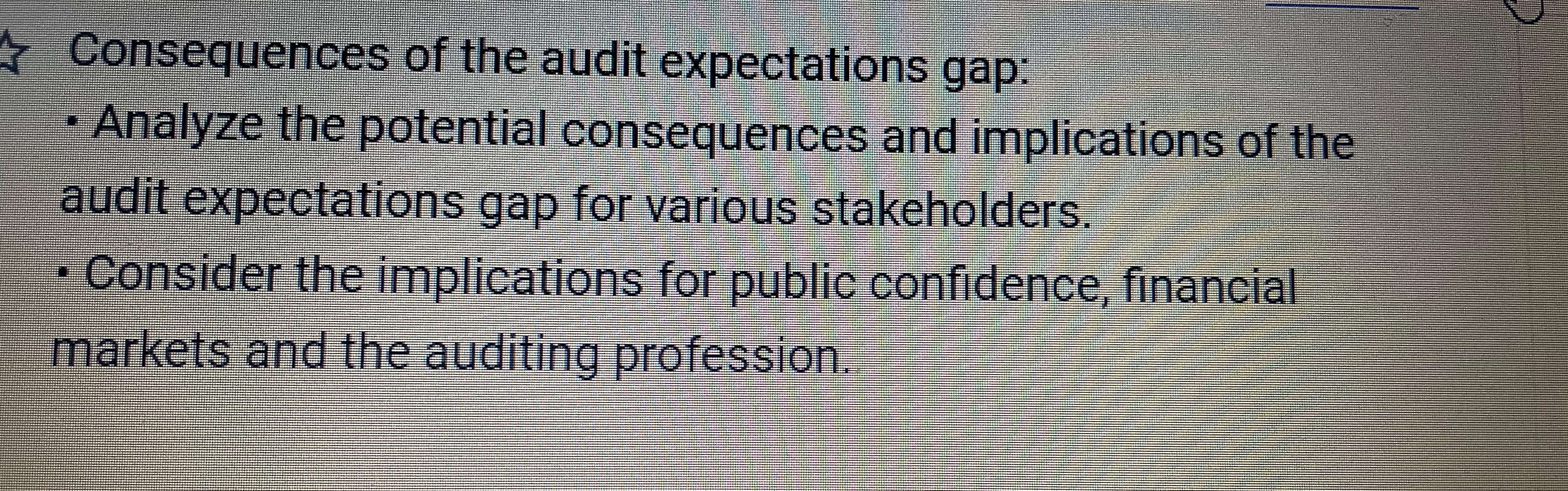 Solved Consequences of the audit expectations gap:Analyze | Chegg.com