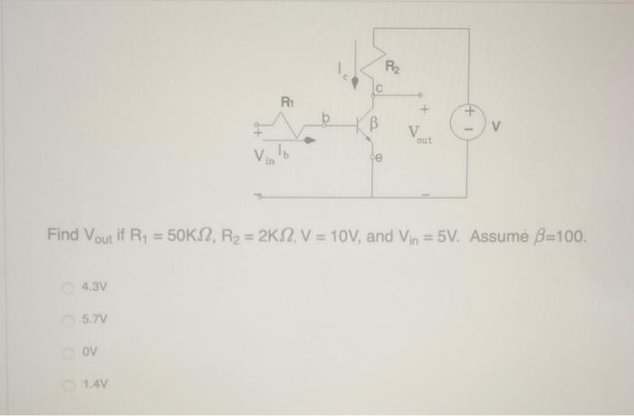 Solved Find Vout if R1=50 KΩ,R2=2 KΩ,V=10 V, and Vin =5 V. | Chegg.com
