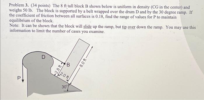 Solved Problem 3. (34 points) The 8 ft tall block B shown | Chegg.com