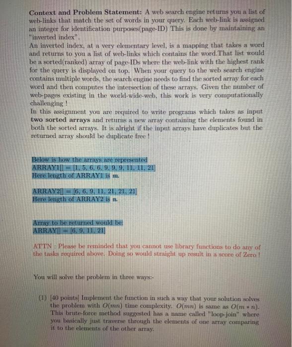 Solved Context and Problem Statement: A web search engine | Chegg.com