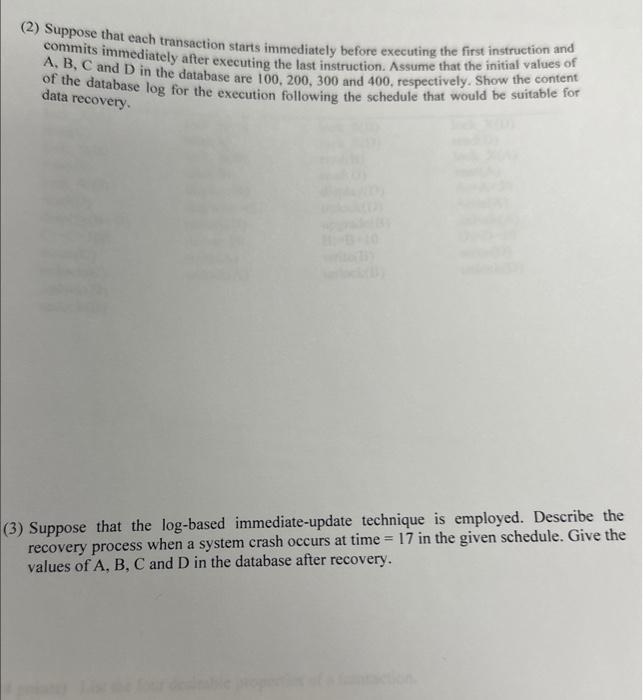 Solved Consider the following schedule for four transactions | Chegg.com