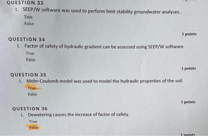 Solved QUESTION 33 1. SEEP/W software was used to perform | Chegg.com