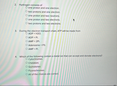 Solved Hydrogen consists ofone proton and one electron.two | Chegg.com
