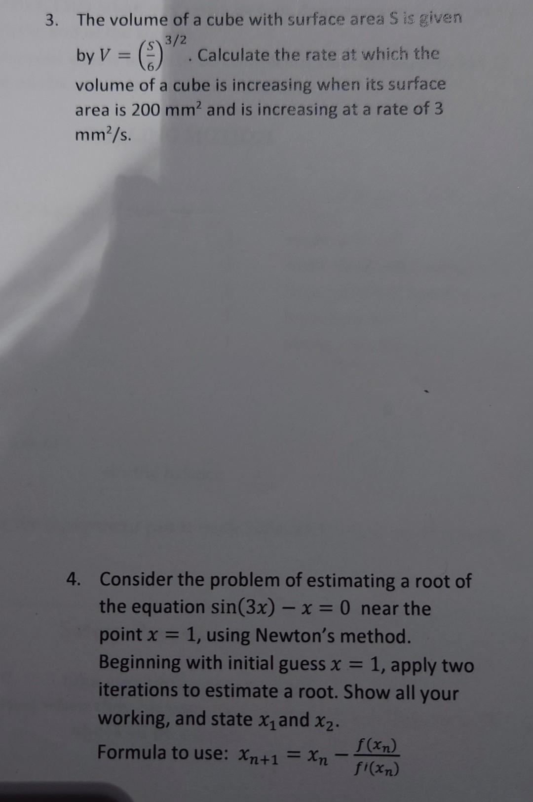 Solved 3. The volume of a cube with surface area S is given | Chegg.com