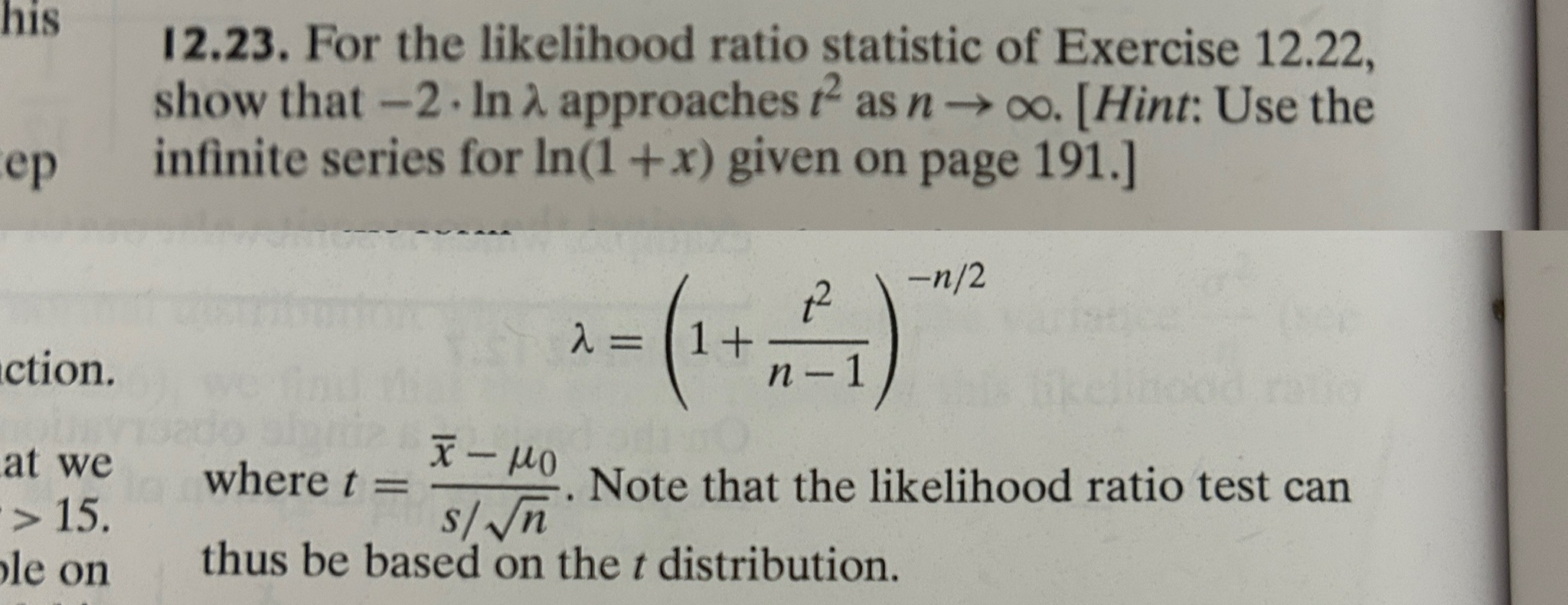 Solved 12.23. ﻿For the likelihood ratio statistic of | Chegg.com