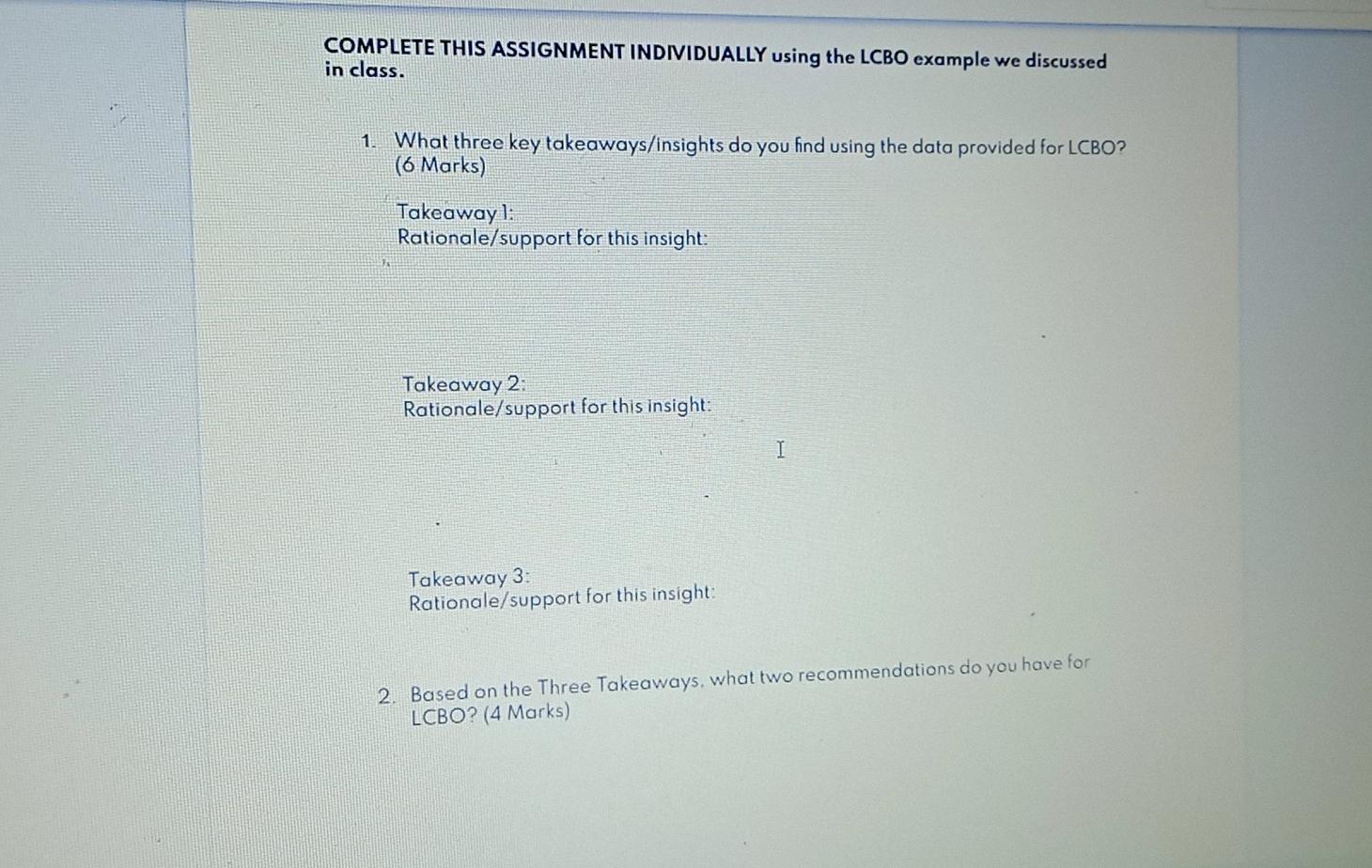 Solved COMPLETE THIS ASSIGNMENT INDIVIDUALLY using the LCBO | Chegg.com