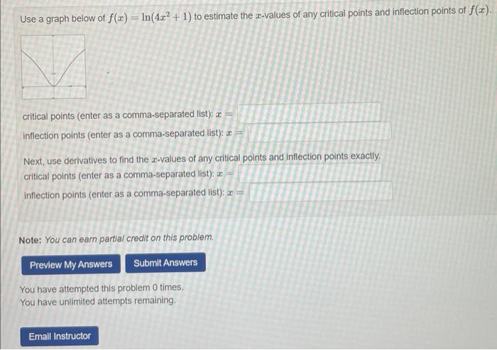 Solved Use a graph below of f(x)=ln(4x2+1) to estimate the | Chegg.com