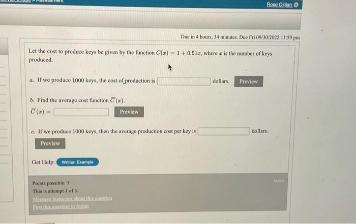 Solved Let the cost to produce keys be given by the function | Chegg.com