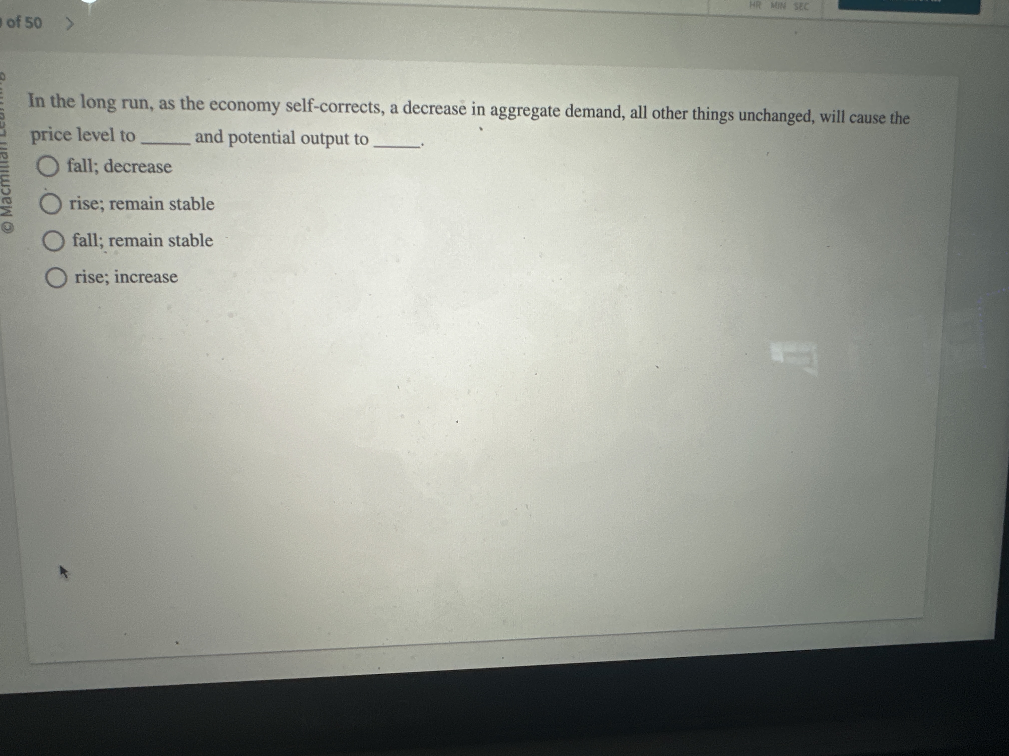 Solved In the long run, as the economy self-corrects, a | Chegg.com