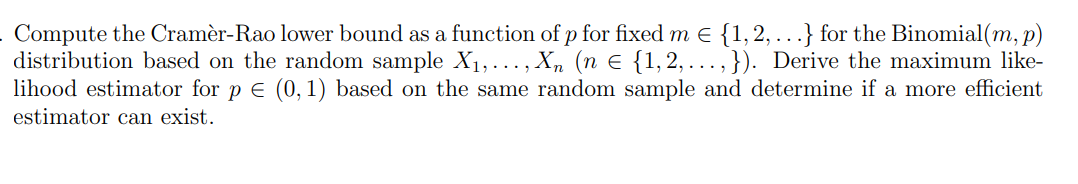 Solved Compute the Cram`er-Rao lower bound as a function of | Chegg.com