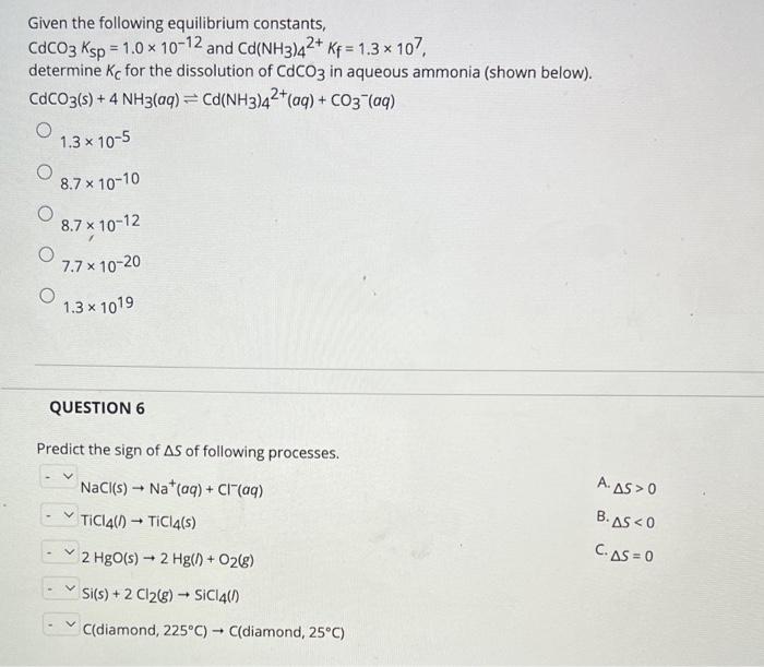 Solved Given the following equilibrium constants, CdCO3 | Chegg.com