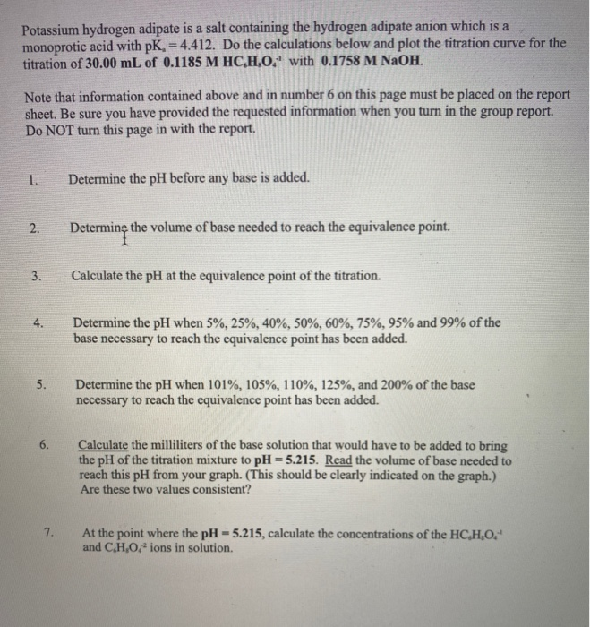 Solved Potassium hydrogen adipate is a salt containing the | Chegg.com