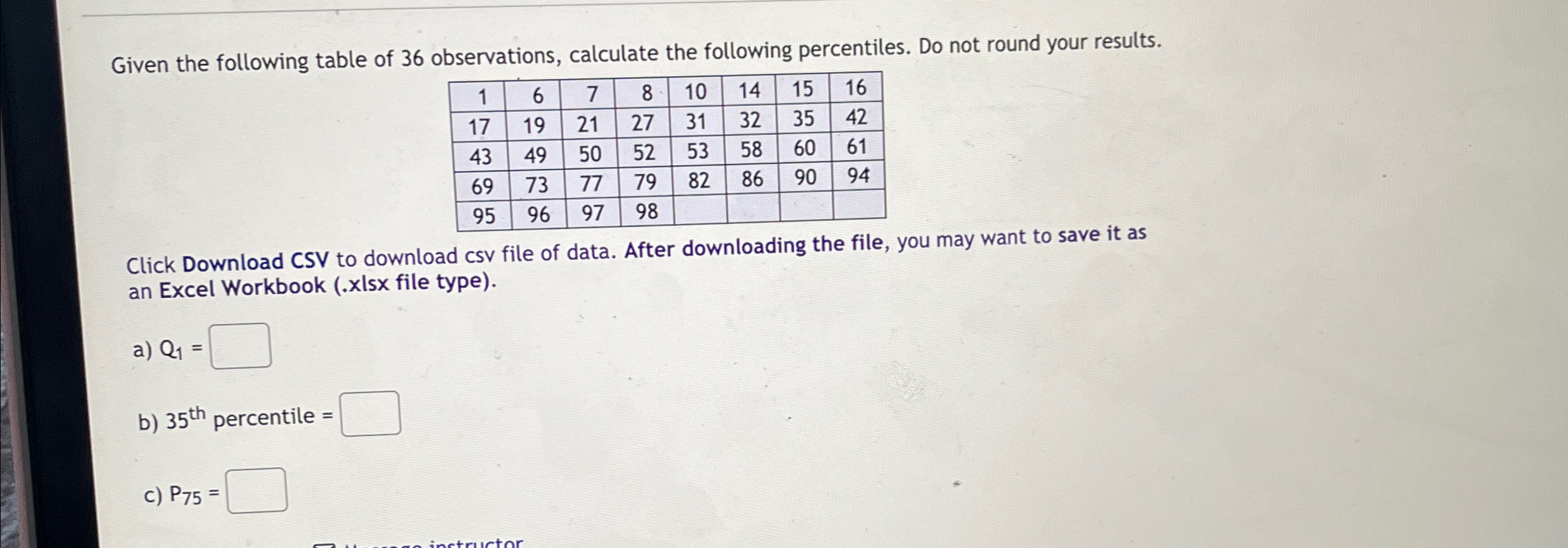 Solved Given the following table of 36 ﻿observations, | Chegg.com