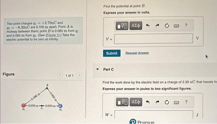 Solved Two point charges q1=+2.70nC and q2=−6.30nC are 0.100 | Chegg.com