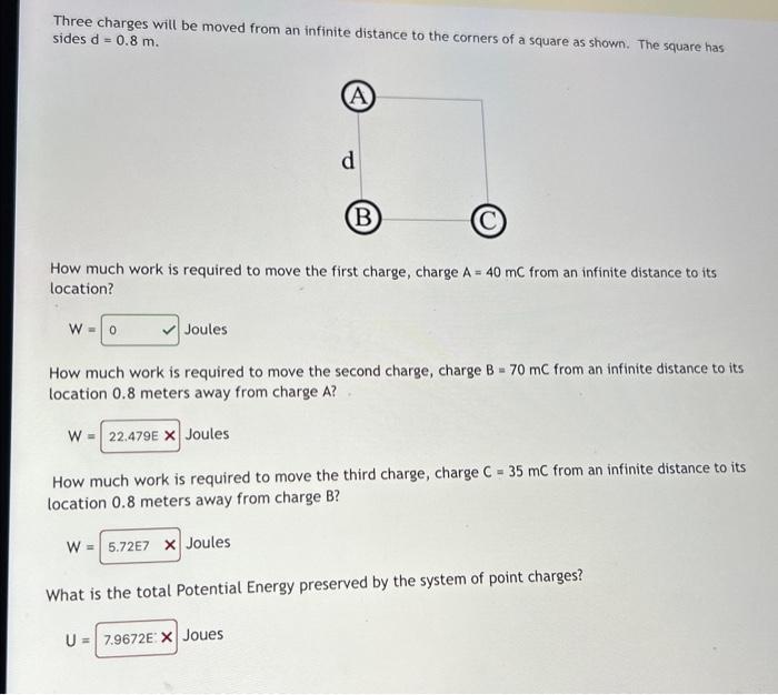 Solved Three charges will be moved from an infinite distance | Chegg.com