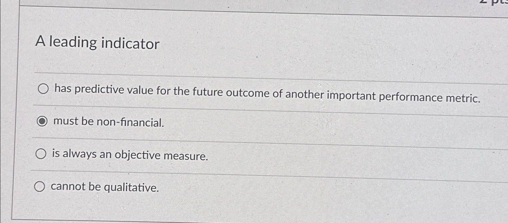 Solved A leading indicatorhas predictive value for the | Chegg.com